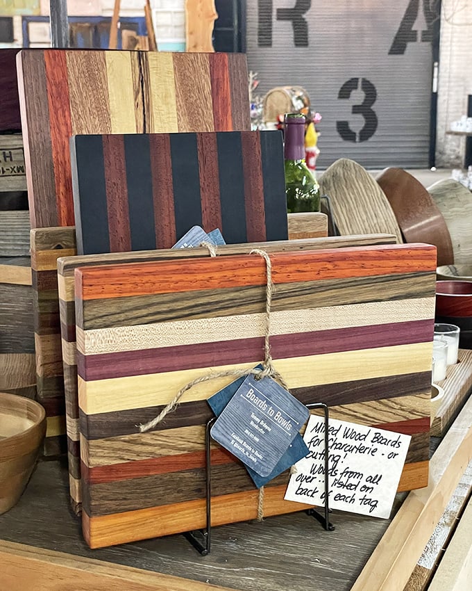 Cutting boards or wall art? These mixed wood beauties serve double duty as functional kitchen tools and conversation-starting d&eacute;cor pieces.