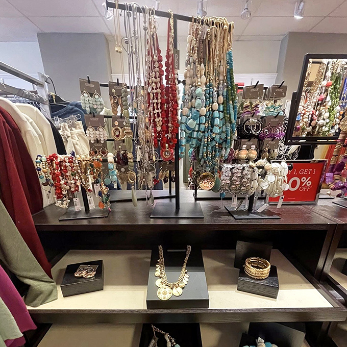 A jewelry display that makes magpies of us all &ndash; colorful beads and gleaming metals compete for attention and space in your accessory drawer.