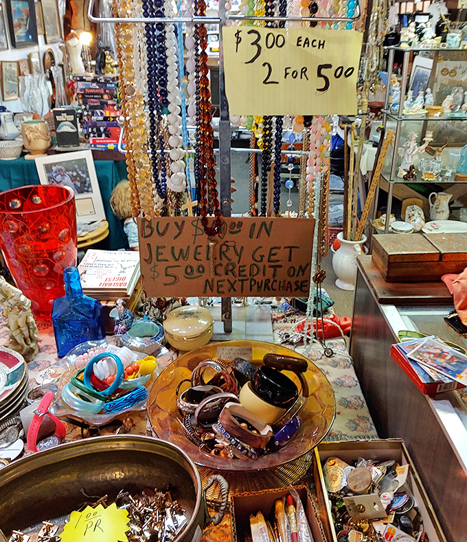 Jewelry displays prove that "two for five dollars" might be history's greatest mathematical equation.