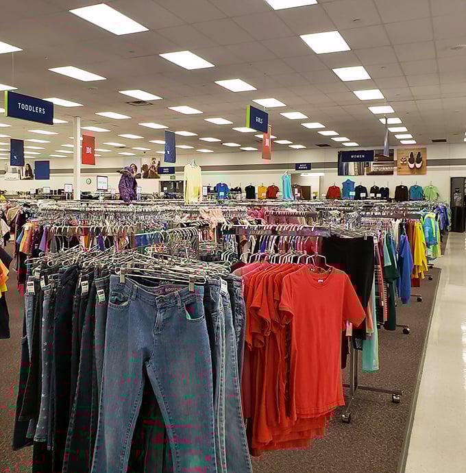 Department store organization meets thrift store prices. The D.I.'s well-marked sections make treasure hunting surprisingly civilized.