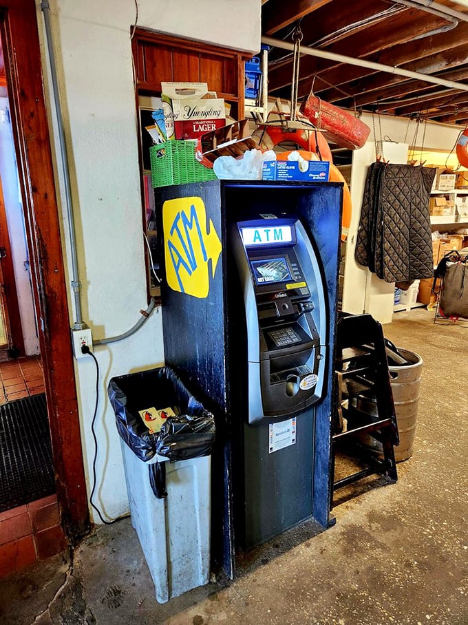 The ATM&mdash;because paradise comes with practical considerations. Cash only keeps things old-school and the line moving.