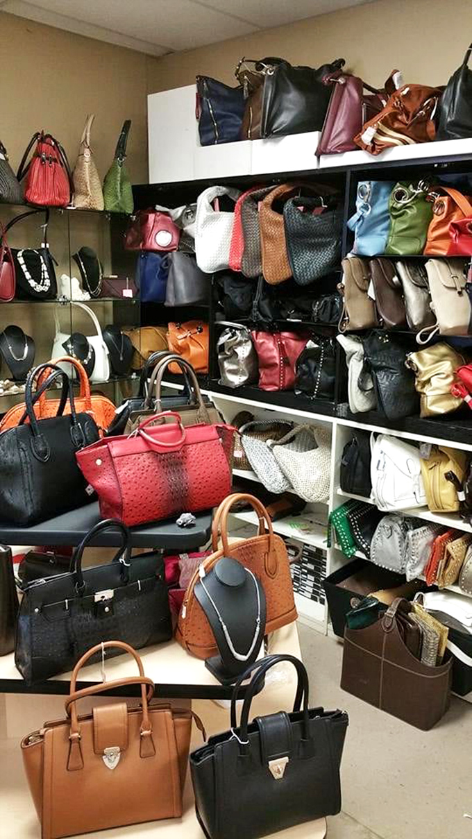 Handbag heaven or purse purgatory? Designer lookalikes mingle with authentic finds in this leather and vinyl social gathering.