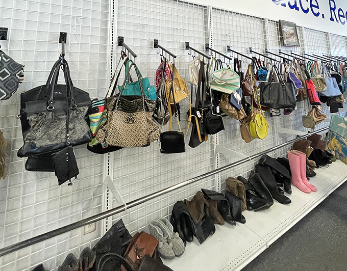 Handbag heaven! Designer lookalikes and genuine finds hang like fashionable fruit, ripe for the picking.