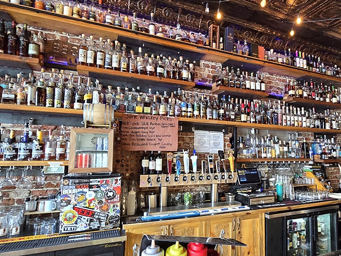 The bar doesn't just serve drinks; it serves liquid courage to order that extra half-pound of brisket you're eyeing.