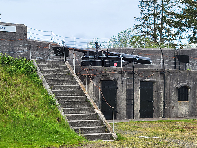 Military engineering meets modern tourism at Battery Pratt. Those stairs have carried both soldiers with ammunition and families with picnic baskets.