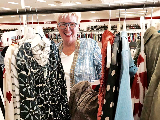 This happy shopper just struck fashion gold, proving that one person's donation is another's jackpot.