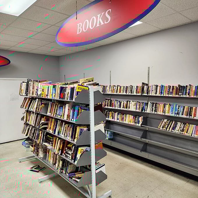 The book section rivals small-town libraries, where dog-eared paperbacks and pristine hardcovers create a literary treasure hunt.