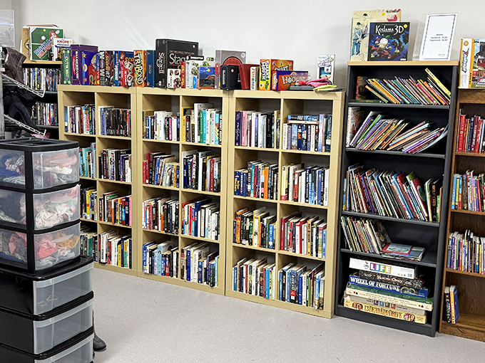 A bibliophile's paradise of pre-loved stories. These shelves hold worlds within worlds, adventures already experienced but ready for new eyes.