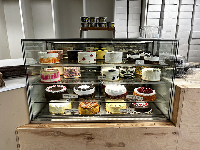 The dessert display case &ndash; or as I call it, "The Museum of Delicious Art." Each shelf offers a different path to happiness.