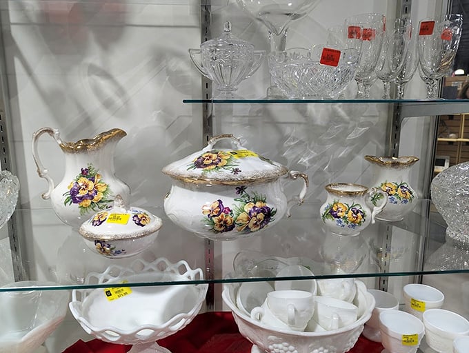 Fine china and serving pieces await your next dinner party. These floral patterns have seen more Sunday dinners than most pastors.