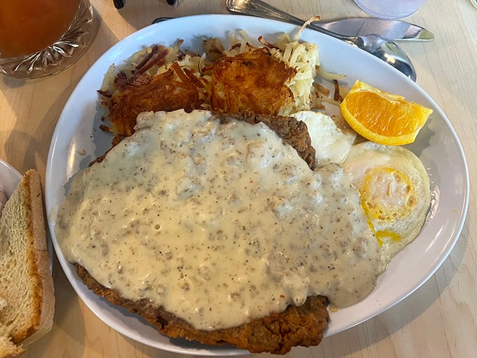 Chicken fried steak swimming in peppery gravy&mdash;comfort food so good it should come with a warning label.
