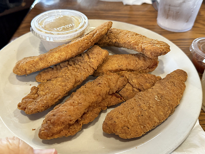 Golden-brown chicken tenders that put fast food versions to shame, with a crunch you can practically hear through the photograph. 
