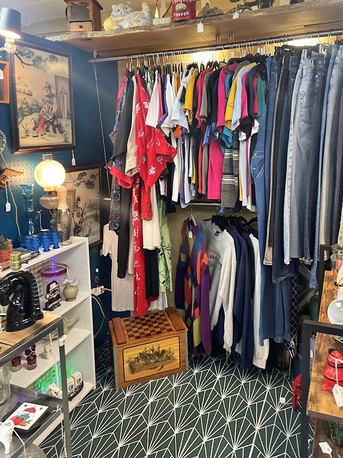 Vintage clothing that proves fashion cycles faster than your washing machine. That red piece would make any modern designer jealous.