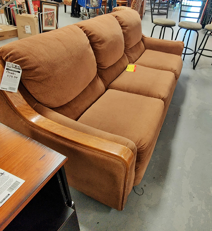 This couch has stories to tell. For under $80, you're not just buying furniture &ndash; you're adopting a conversation piece.
