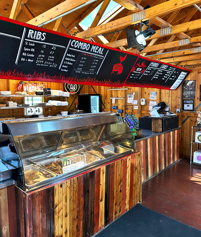 The counter setup is barbecue simplicity at its finest&mdash;no distractions from the main event happening in those warming trays.