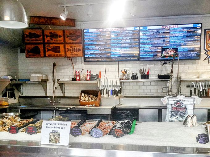 Behind this counter, seafood artisans work their magic. It's like watching Olympic athletes, if Olympic athletes specialized in perfect crab preparation.