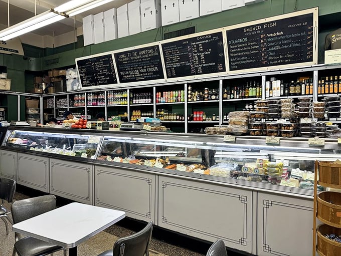 Behind this glass lies treasure more valuable than gold: smoked fish prepared with techniques passed down through generations of dedicated appetizing artisans.