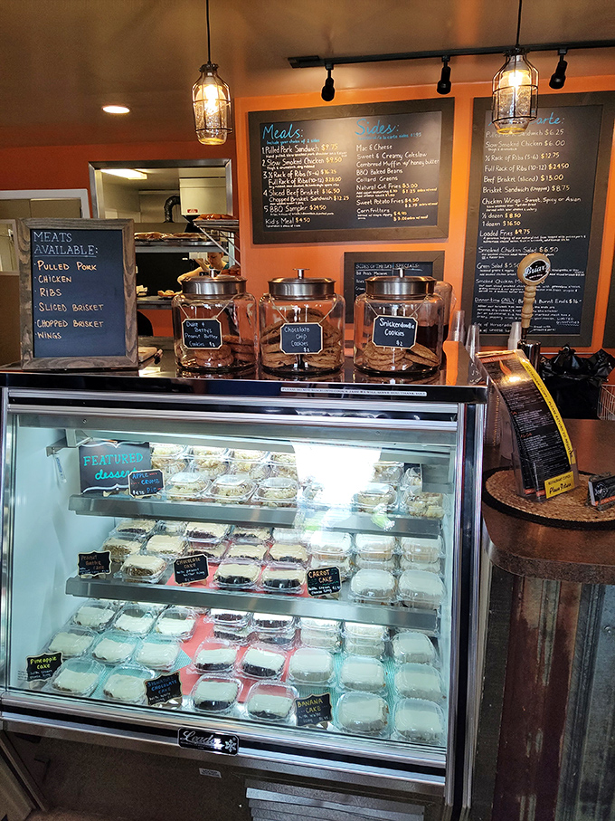 The dessert case tempts you with sweet endings, because even barbecue joints need a finale.