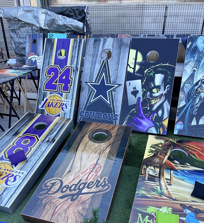Sports loyalty meets backyard fun. These custom cornhole boards prove that even lawn games can be an expression of personal passion.