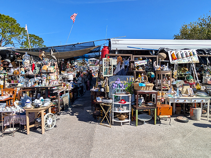 An outdoor vendor's wonderland of treasures where one person's "what is that?" becomes another's "I've been looking for this my whole life!"