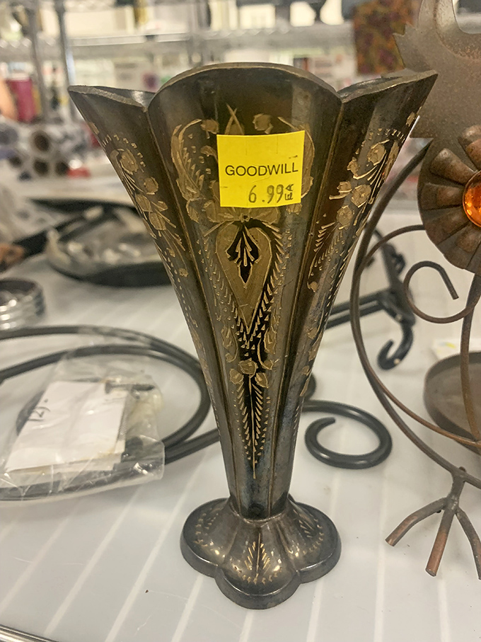 Art Deco elegance for under seven bucks. This silver vase once graced someone's formal dining table&mdash;now it awaits your fresh flowers.