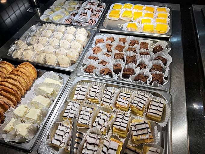 The dessert section: where self-control goes to die. Those little squares of heaven prove that Japanese buffets understand the importance of a sweet finale.