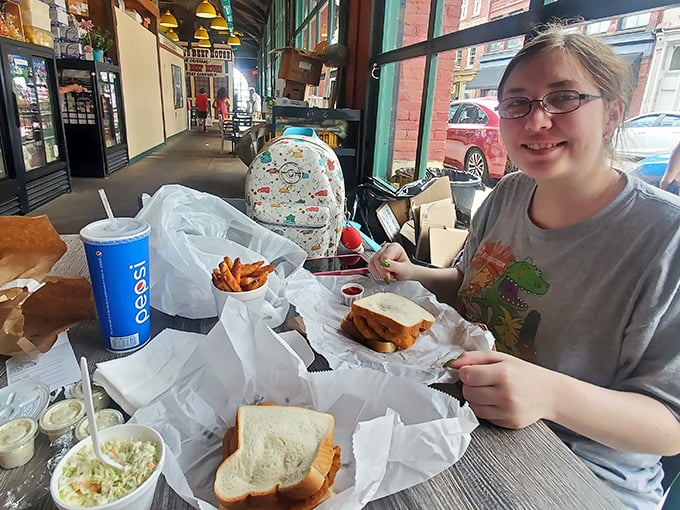 Happy diners surrounded by Coleman's bounty. That look on her face? That's the "I can't believe I waited this long to try this" expression we all know.