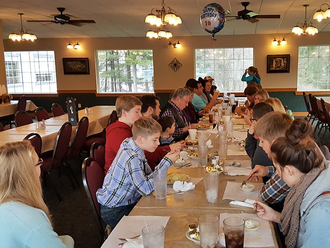 Multi-generational dining at its finest&mdash;where birthday balloons hover above tables of families sharing both food and stories.