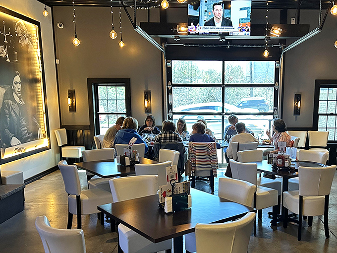 The dining room buzzes with the energy of satisfied customers. Notice how nobody's looking at their phones? That's the power of food worth paying attention to.