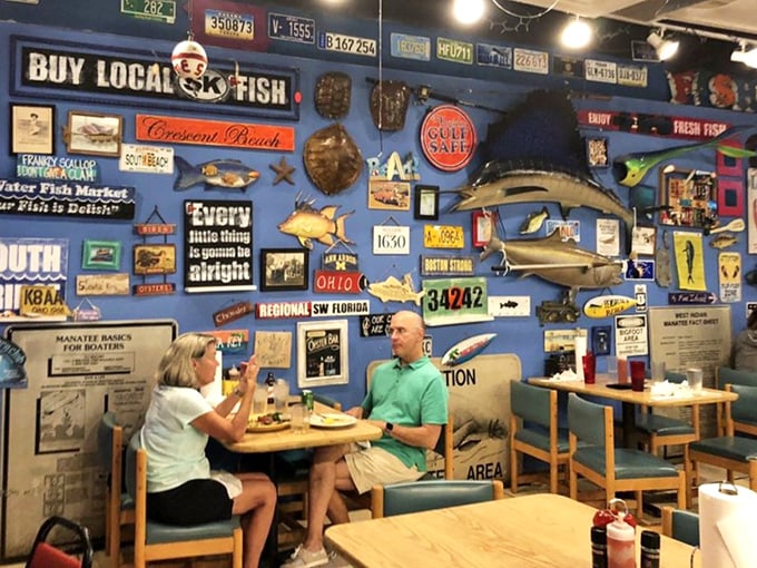 The blue wall of maritime fame provides the backdrop for what might be someone's new favorite meal memory.