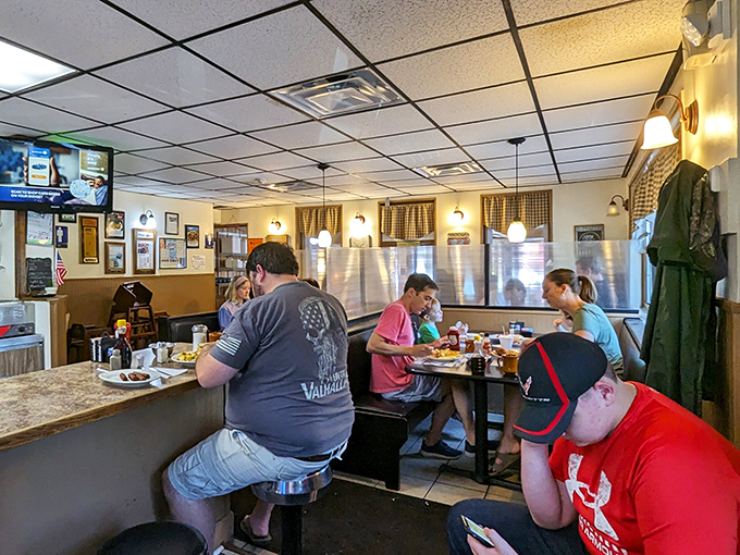 The universal language of diner happiness. Families, solo diners, and regulars all finding their place in this rural Rhode Island haven.
