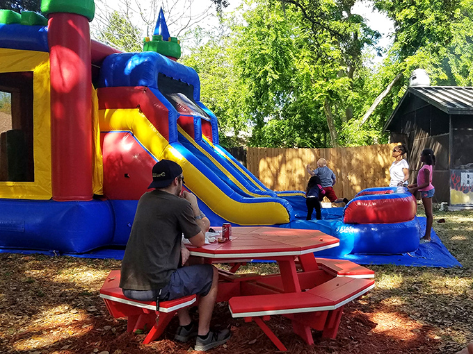 Family-friendly indeed &ndash; where kids bounce while adults ponder the profound relationship between smoke, meat, and happiness.