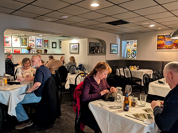 The dining room hums with the universal language of "mmm" as patrons dive into their Italian feasts.