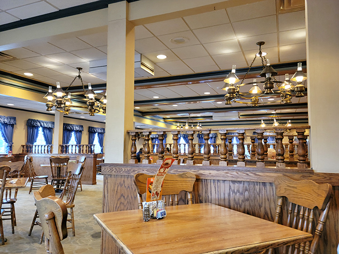 The dining area speaks volumes: "Take your time, bring your family, solve the world's problems over coffee refills."