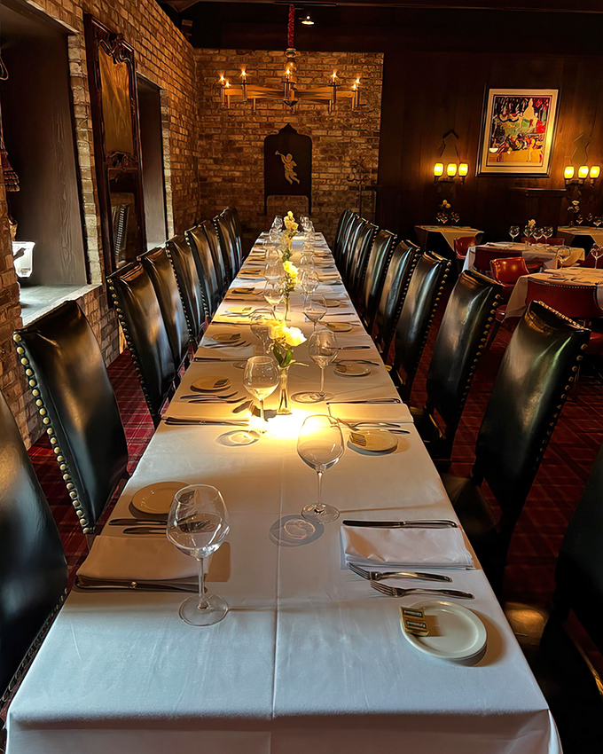 The private dining area where memories are made. Those leather chairs have heard countless anniversary toasts and birthday wishes.