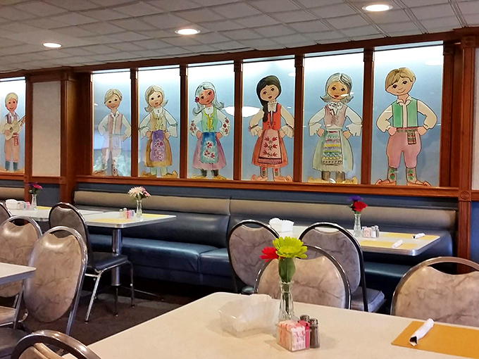 The dining room's folk art displays honor the Serbian heritage behind Barberton's famous chicken &ndash; culture you can see and taste.
