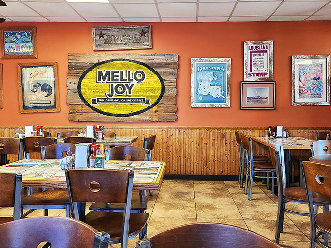 Wood paneling and local memorabilia create the perfect backdrop for conversations fueled by strong coffee and stronger opinions.