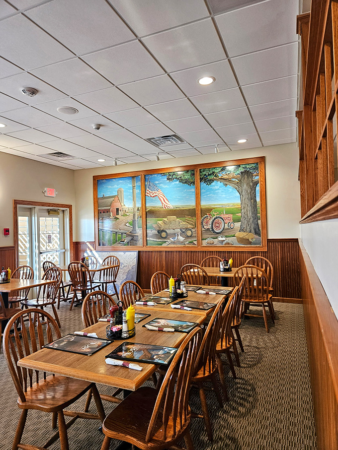 Rural Americana on the walls, comfort on the tables &ndash; this dining room has hosted more family celebrations than most wedding venues.