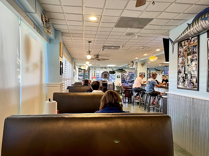 The dining area feels like the living room of that friend who's always talking about their fishing trips &ndash; because they actually go on them.