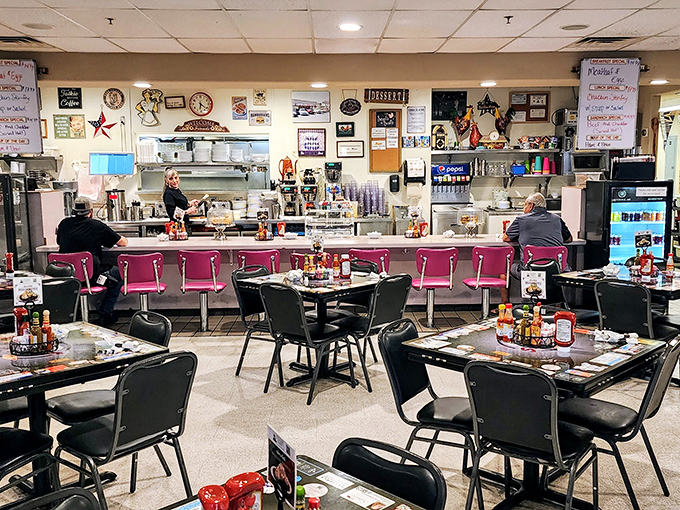 The counter seating where regulars hold court and newcomers quickly become part of the breakfast-loving family here.