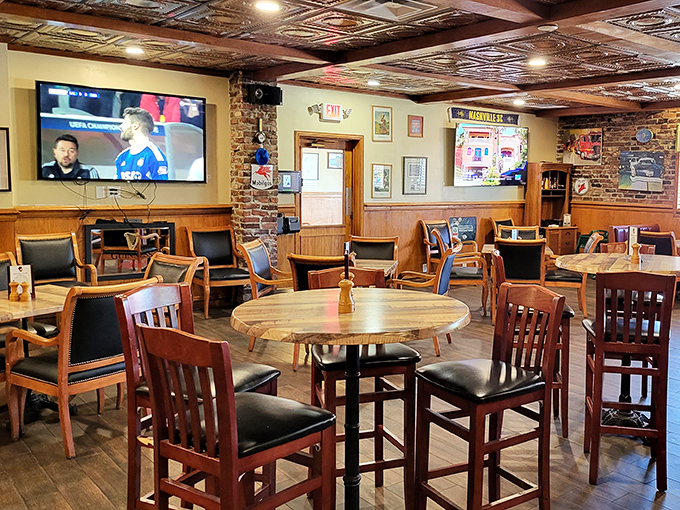 The dining area strikes that perfect balance&mdash;comfortable enough to linger over another pint, with TVs strategically placed for catching the match.