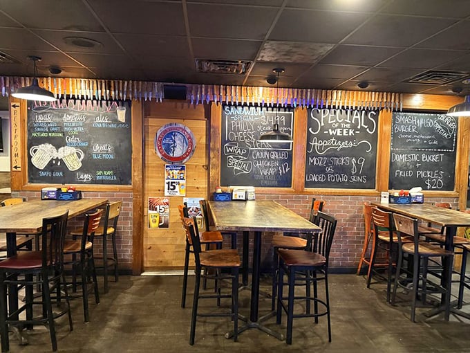 Chalkboard specials and wooden accents create that "everybody knows your name" vibe that makes comfort food taste even better.