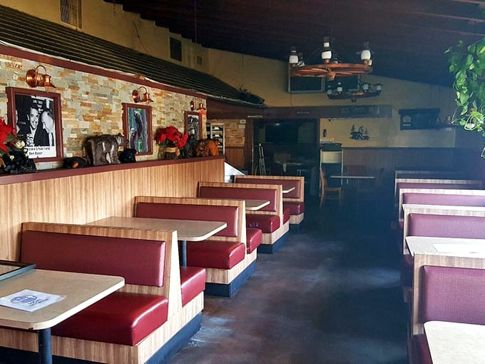 Red vinyl booths and wood paneling&mdash;the classic American BBQ joint uniform. Some design trends never need updating.