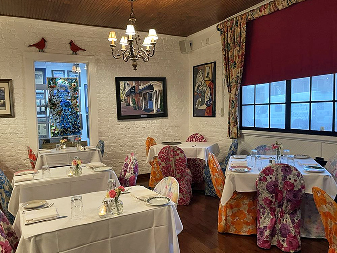 Upstairs dining rooms where mismatched floral chairs somehow create the perfect harmony – like The Golden Girls decorated it.