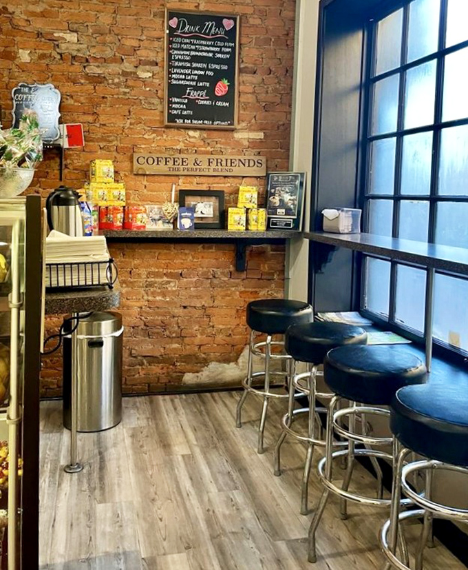 The "Coffee & Friends" sign isn't just decor&mdash;it's the bakery's mission statement. Those bar stools have heard more neighborhood news than the local paper.