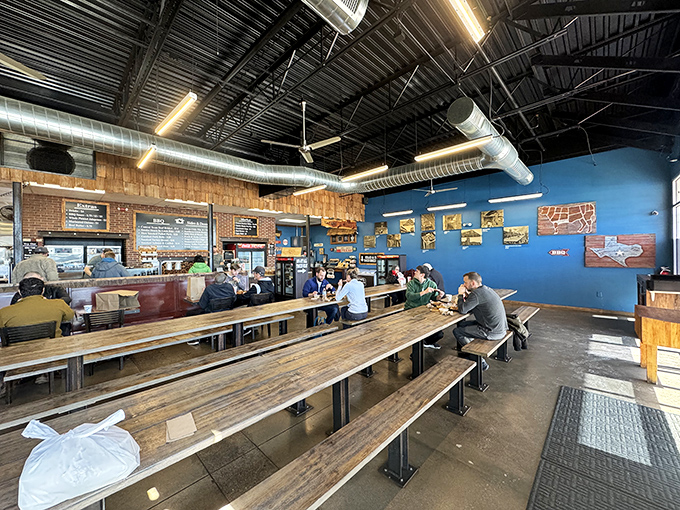 The dining area's communal tables invite strangers to become friends, united by the universal language of "mmmmm."