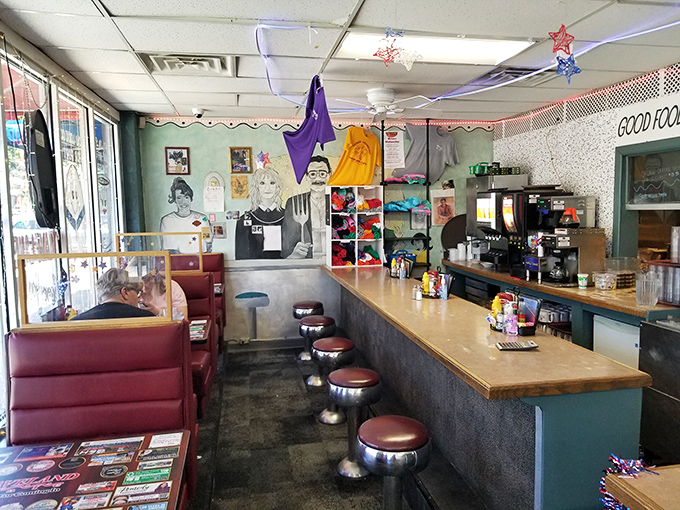 Classic diner aesthetics with character to spare&mdash;red booths, counter seating, and walls adorned with decades of memories. This is where breakfast stories begin.