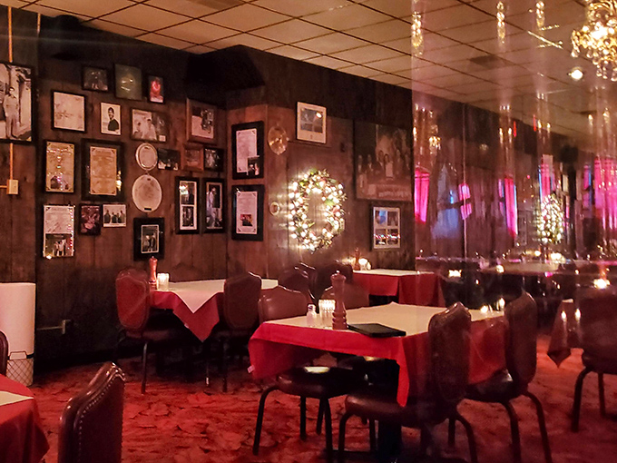 The wood-paneled walls display decades of memories, while those chandeliers have witnessed countless proposals, celebrations, and first-date butterflies.