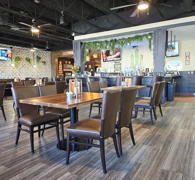 Modern comfort meets classic diner aesthetic in a dining room where conversations flow as freely as the coffee.