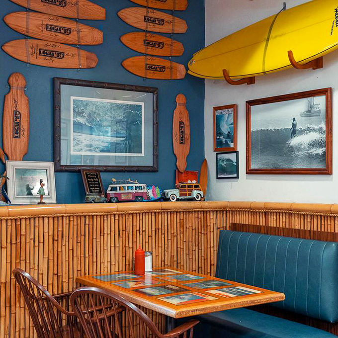 Bamboo walls, surfboards overhead, and tables that have heard a thousand stories. Beach vibes without getting sand in your shoes.
